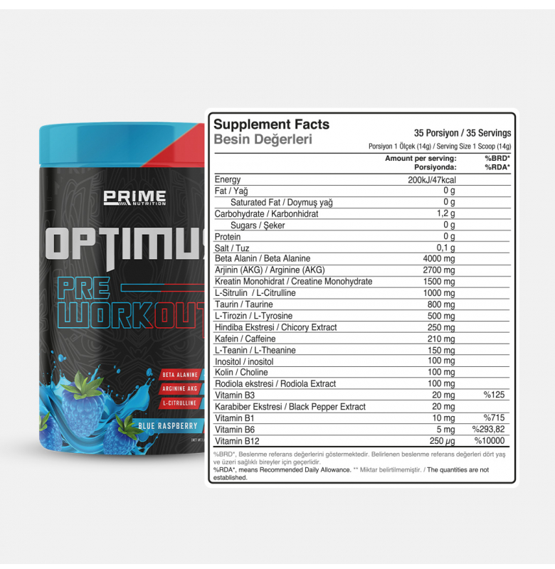 Prime Nutrition Optimus Pre-Workout Blue Raspberry